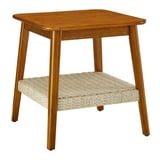 Mid-Century Modern Wooden Square End Table with Woven Storage Shelf ...