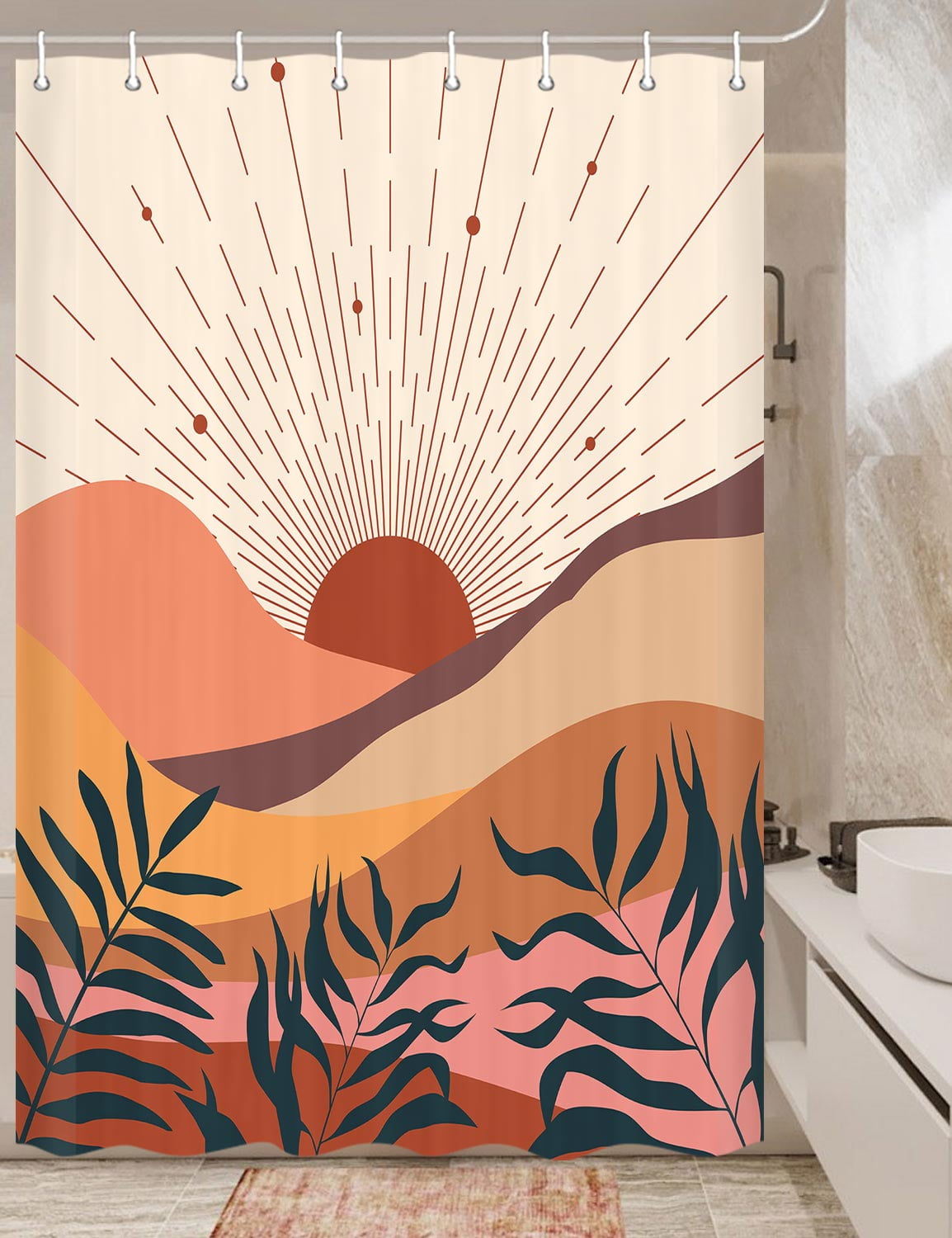 Mid Century Morden Boho Shower Curtain, Abstract Mountain RV Shower ...