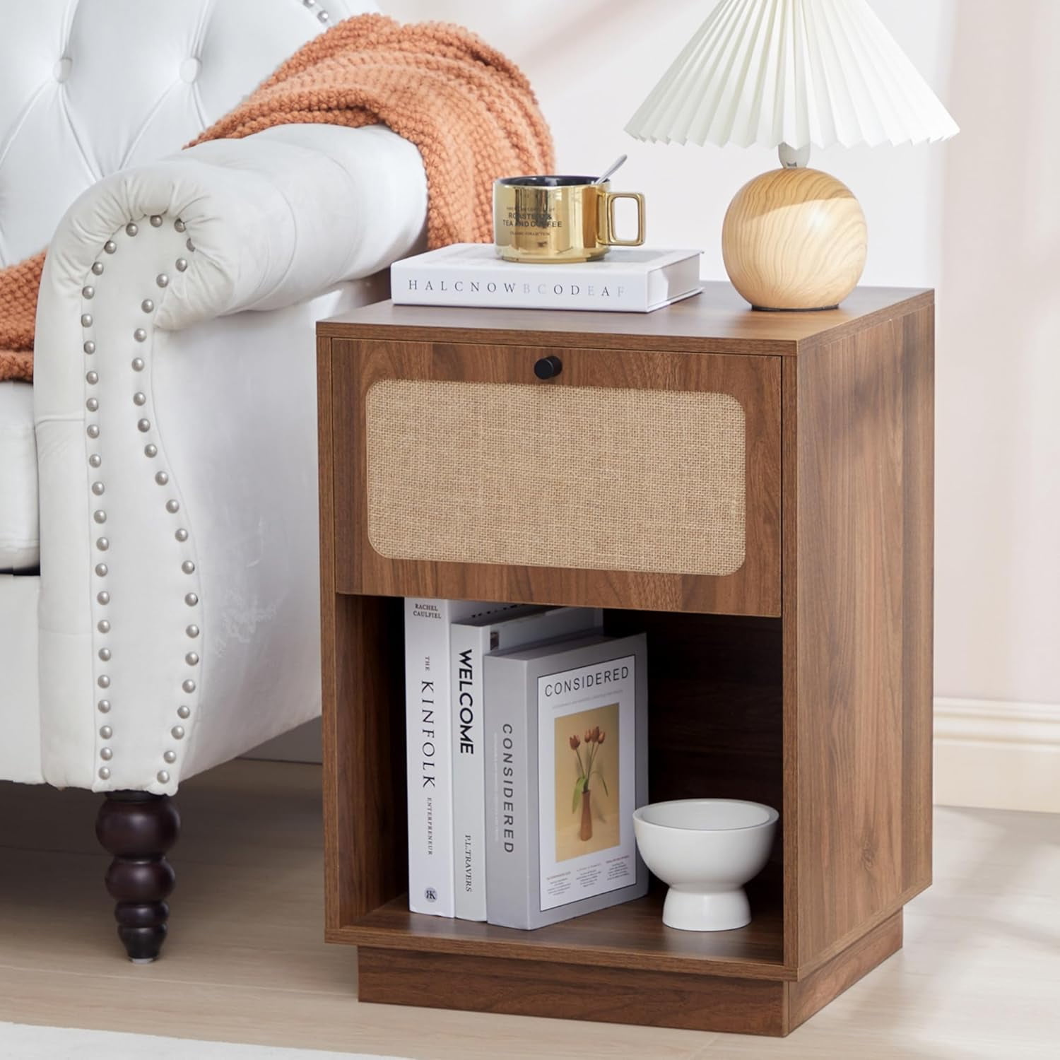 Mid Century Night Stand with Drawer, Farmhouse End Table with Storage ...
