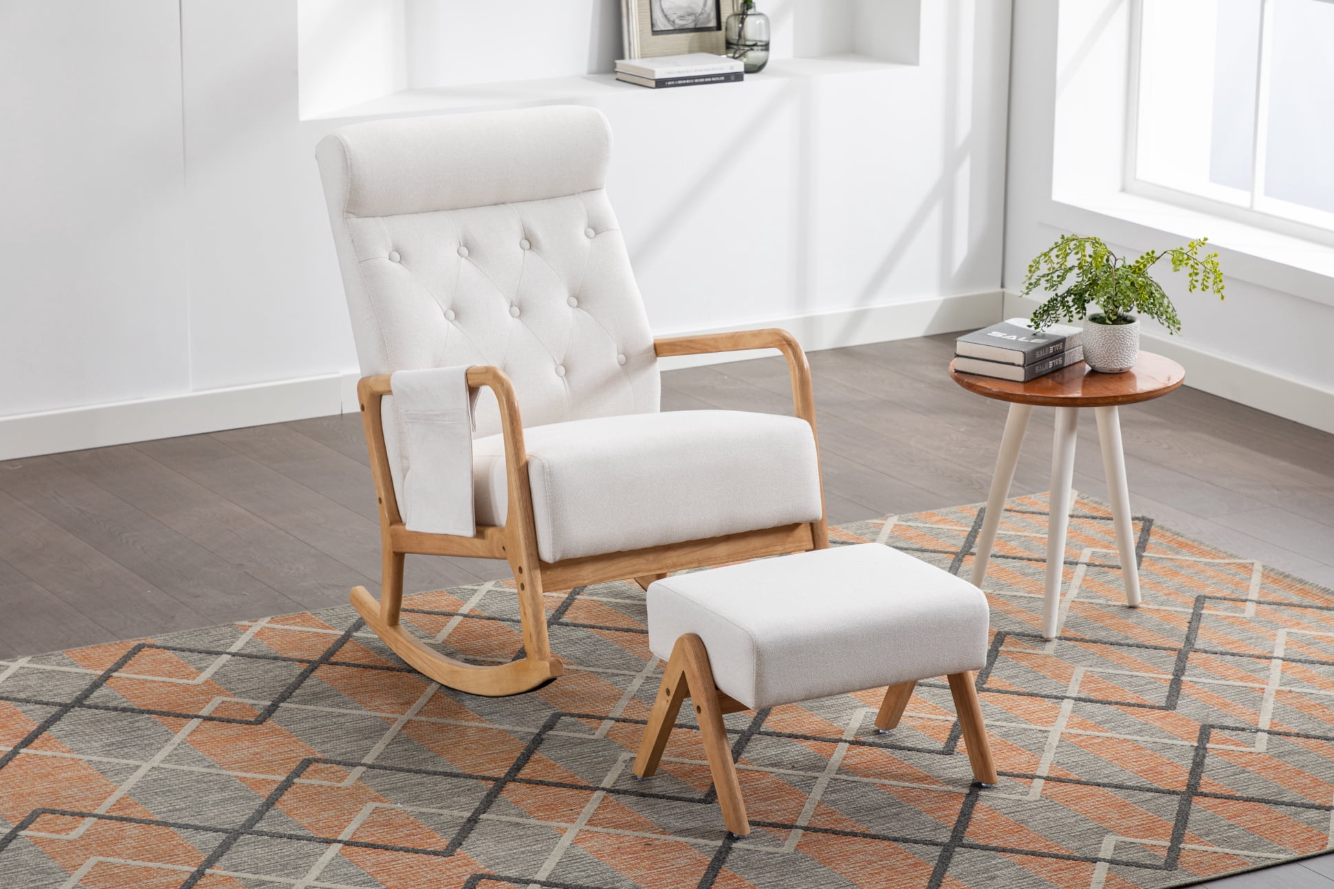 Mid-Century Nursery Rocking Chair with Ottoman, Upholstered Armchair ...