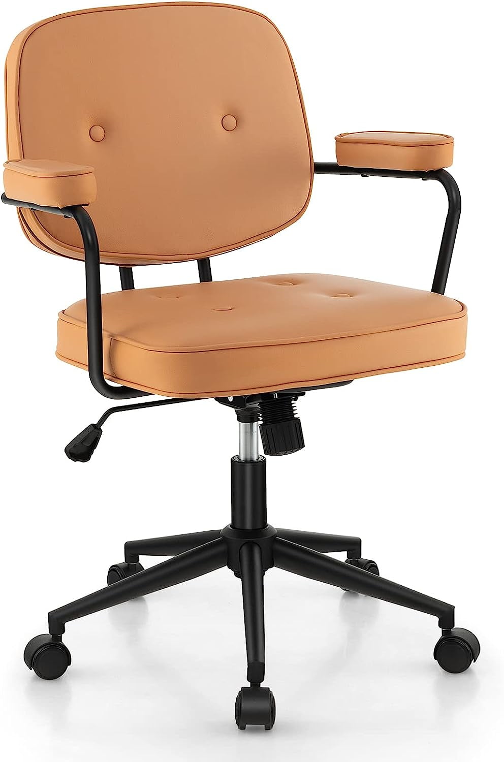 Mid Century Office Chair Orange, Leather Upholstered Desk Chair with ...