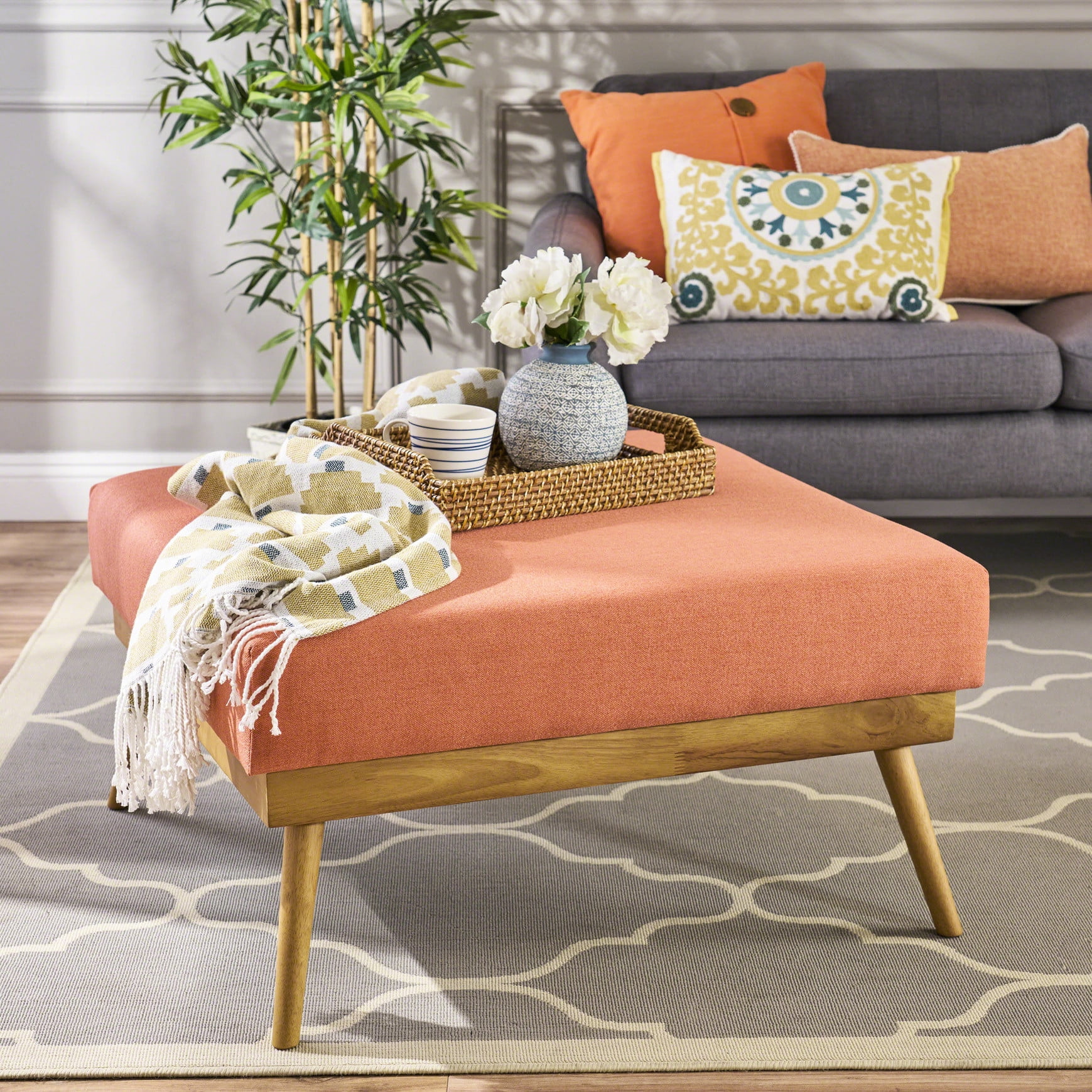 Mid Century Ottoman with Fabric - Ideal for Extra Seating and Leg Rest ...