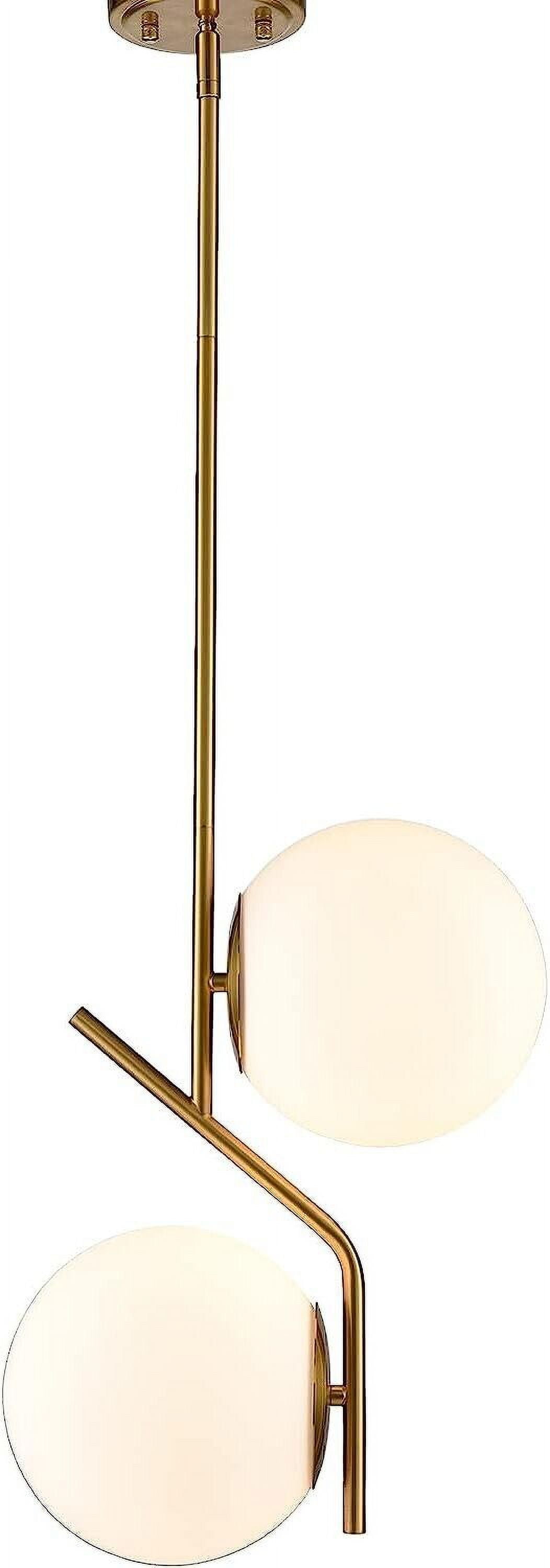 Mid-Century Pendant Lights 2-Light Gold Pendant Light Fixture with Milk ...