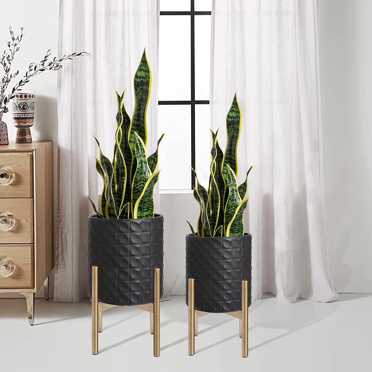 Mid Century Planters for Indoor Plants, Set of 2, Modern Decorative ...