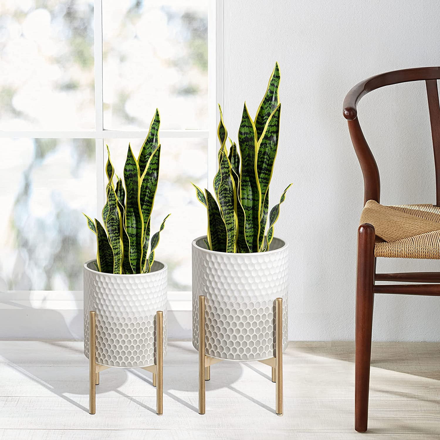 Mid Century Planters for Indoor Plants, Set of 2, Modern Decorative ...