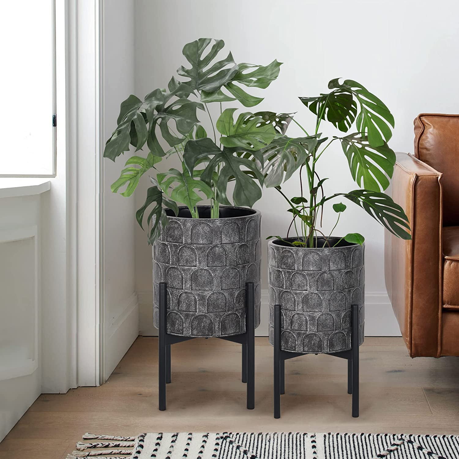 Mid Century Planters for Indoor Plants, Set of 2, Modern Decorative ...