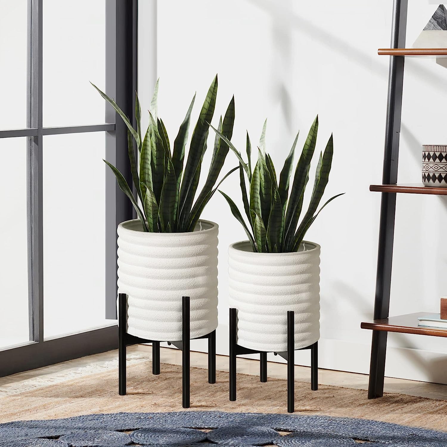 Mid Century Planters for Indoor Plants, Set of 2, Modern Decorative ...