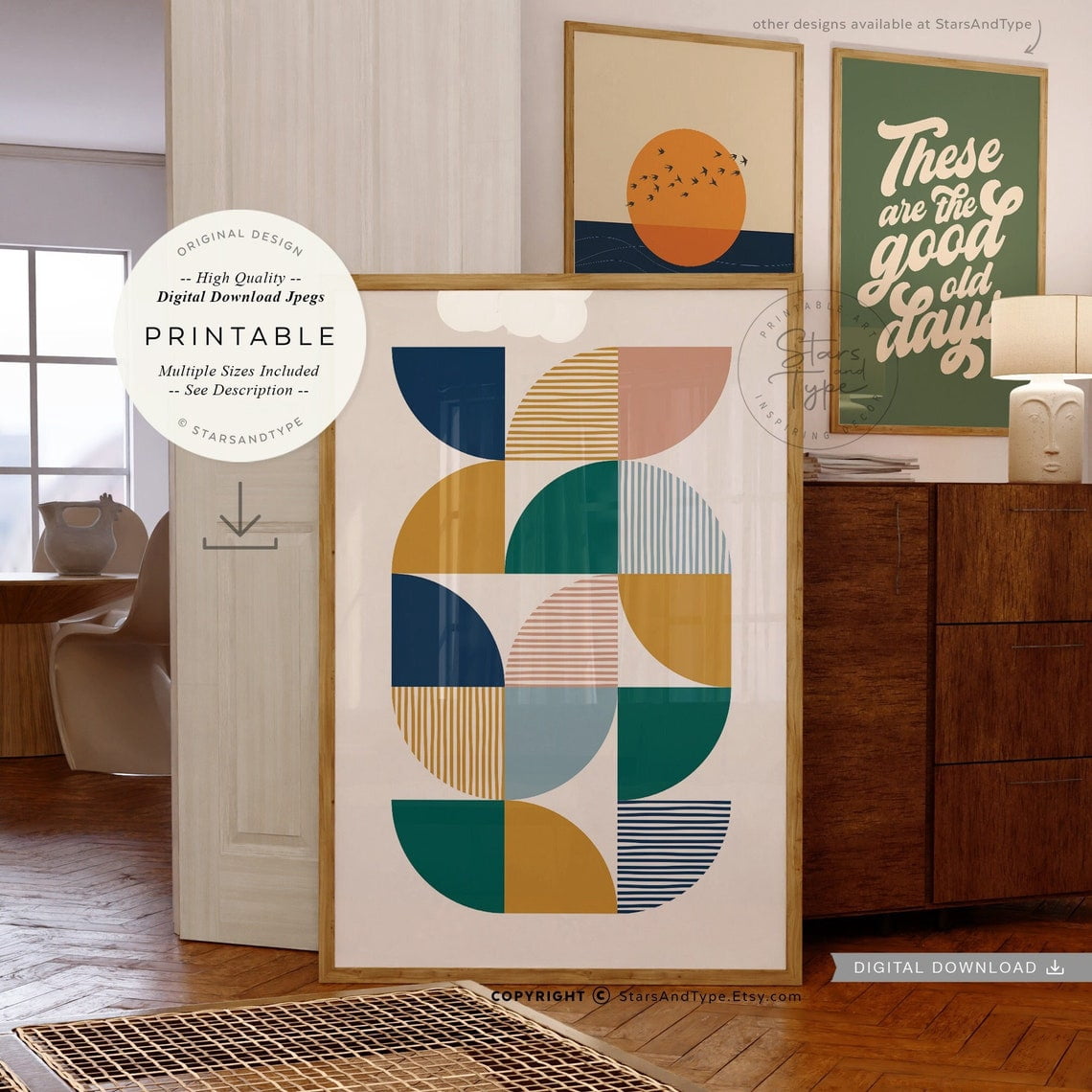 Mid Century Quarter Circle Geometric Poster, Stretched Size 8x12 ...