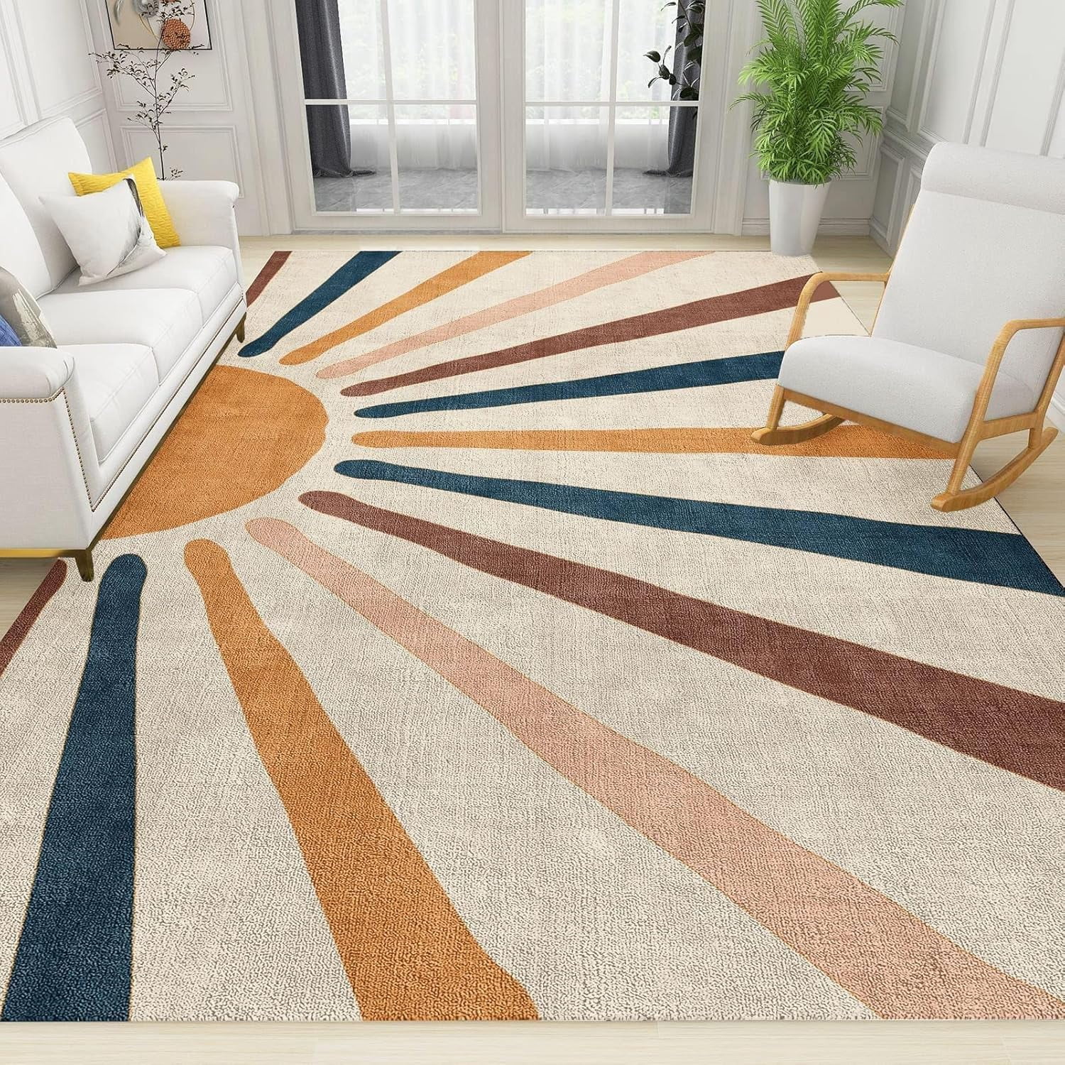 Mid Century Rainbow Sunrise Area Rug Soft Boho Sun Soft Floor Mat ...