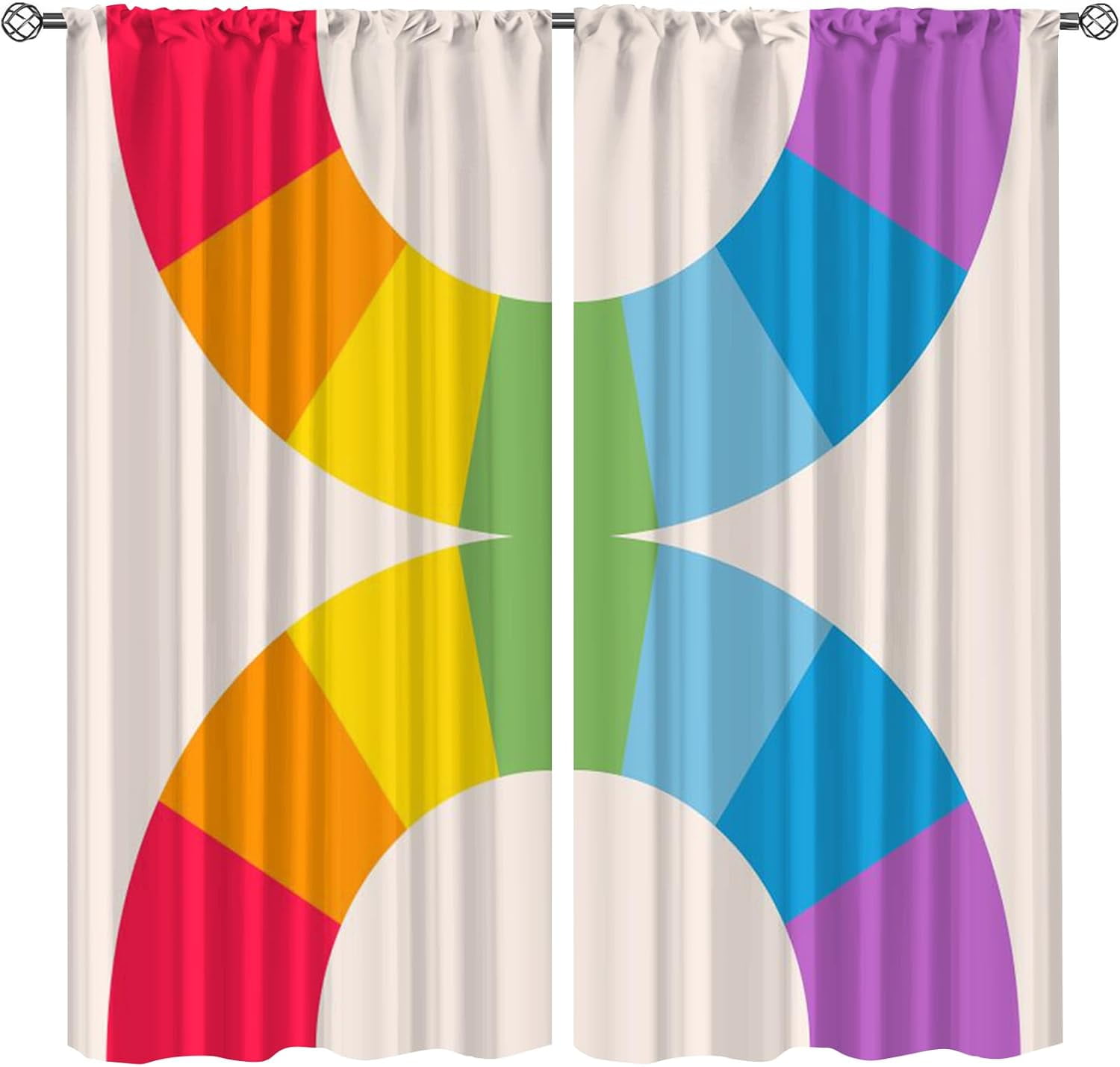 Mid Century Rainbow Window Curtain, Colorful Geometric Polka Dot Kids 2 ...