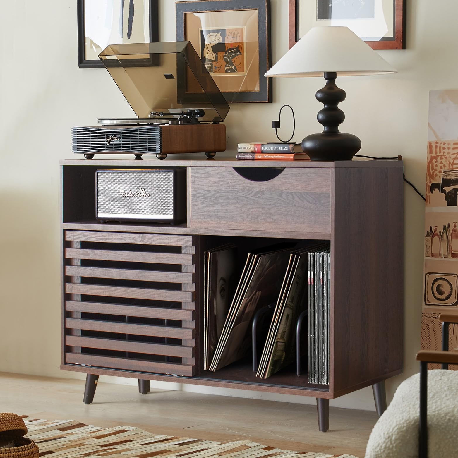 Diubas Record Player Stand with Vinyl Storage Cabinet, Large Turntable ...