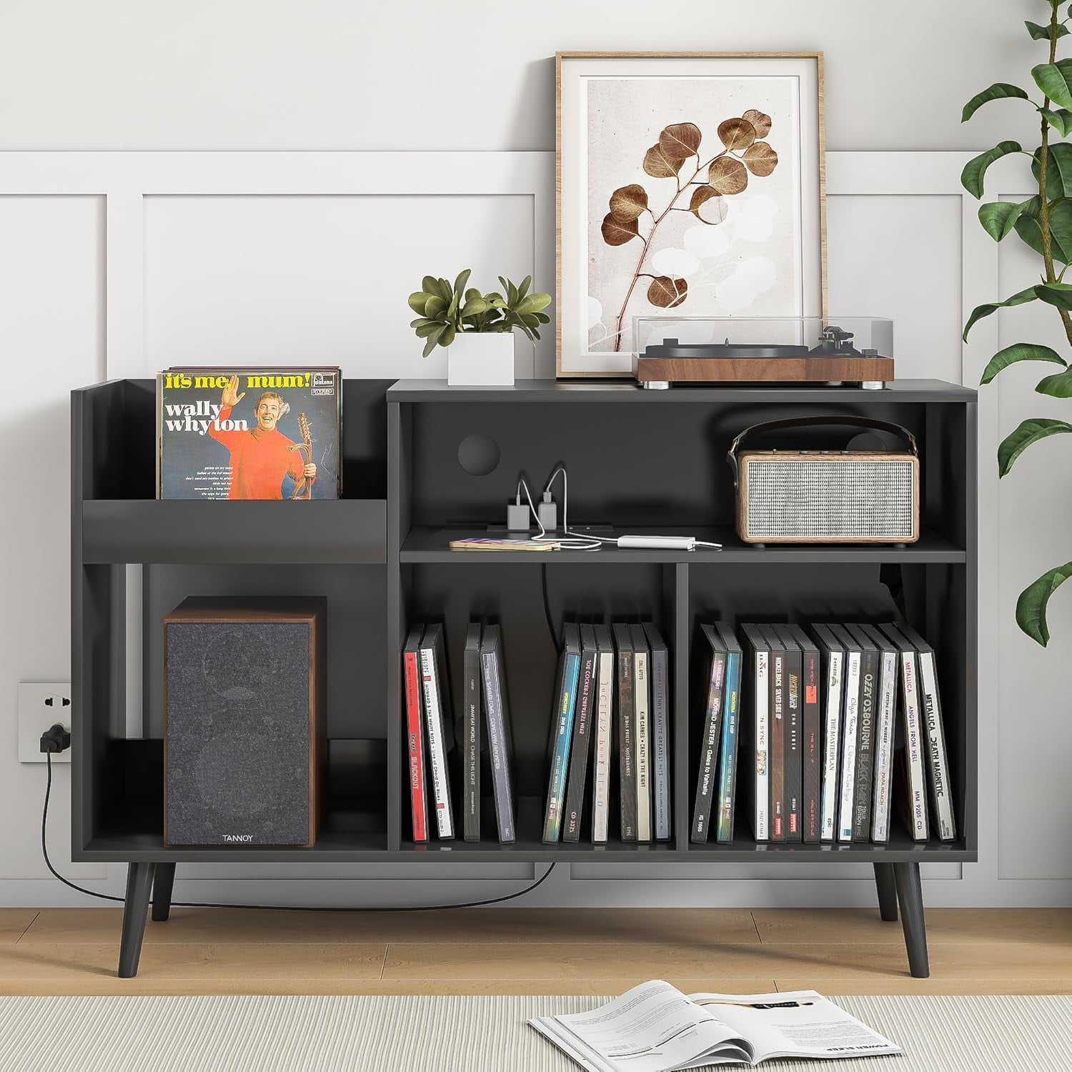 Mid-Century Record Player Stand with Storage Vinyl Record Cabinet ...