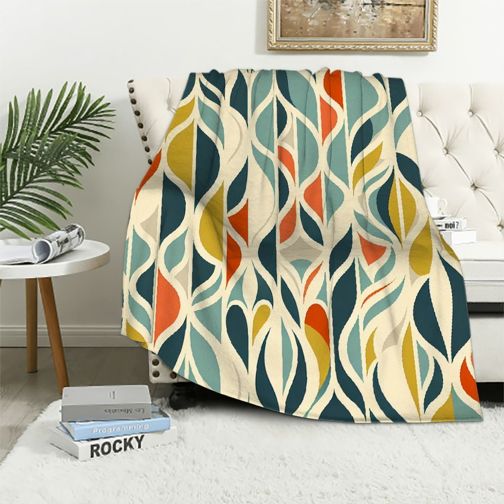 Mid Century Retro Abstract Throw Blanket Soft Cozy Plush Warm Fleece ...