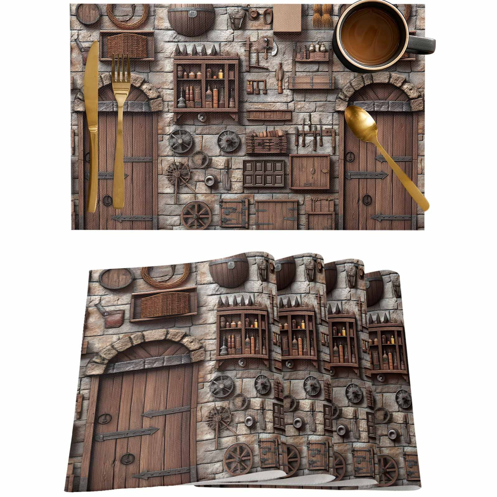 Mid Century Retro Farmhouse Placemats Set of 4,Wipeable Washable Table ...