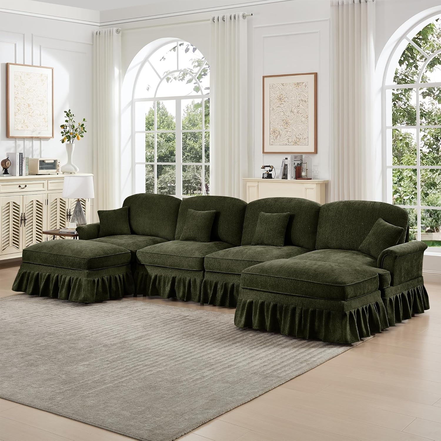 Mid Century Sectional Sofa, U Shape 4 Seat Couch with Flared Arms ...