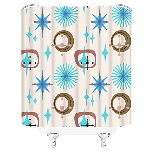 Mid Century Shower Curtain Atomic Starbursts Retro Abstract Geometric ...