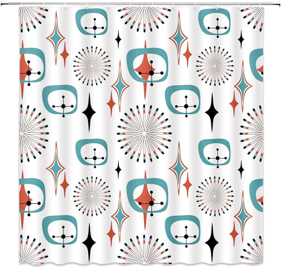 Mid Century Shower Curtain Atomic Starbursts Retro Abstract Geometric ...