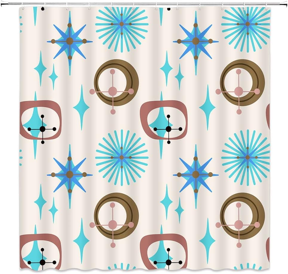 Mid Century Shower Curtain Atomic Starbursts Retro Abstract Geometric ...