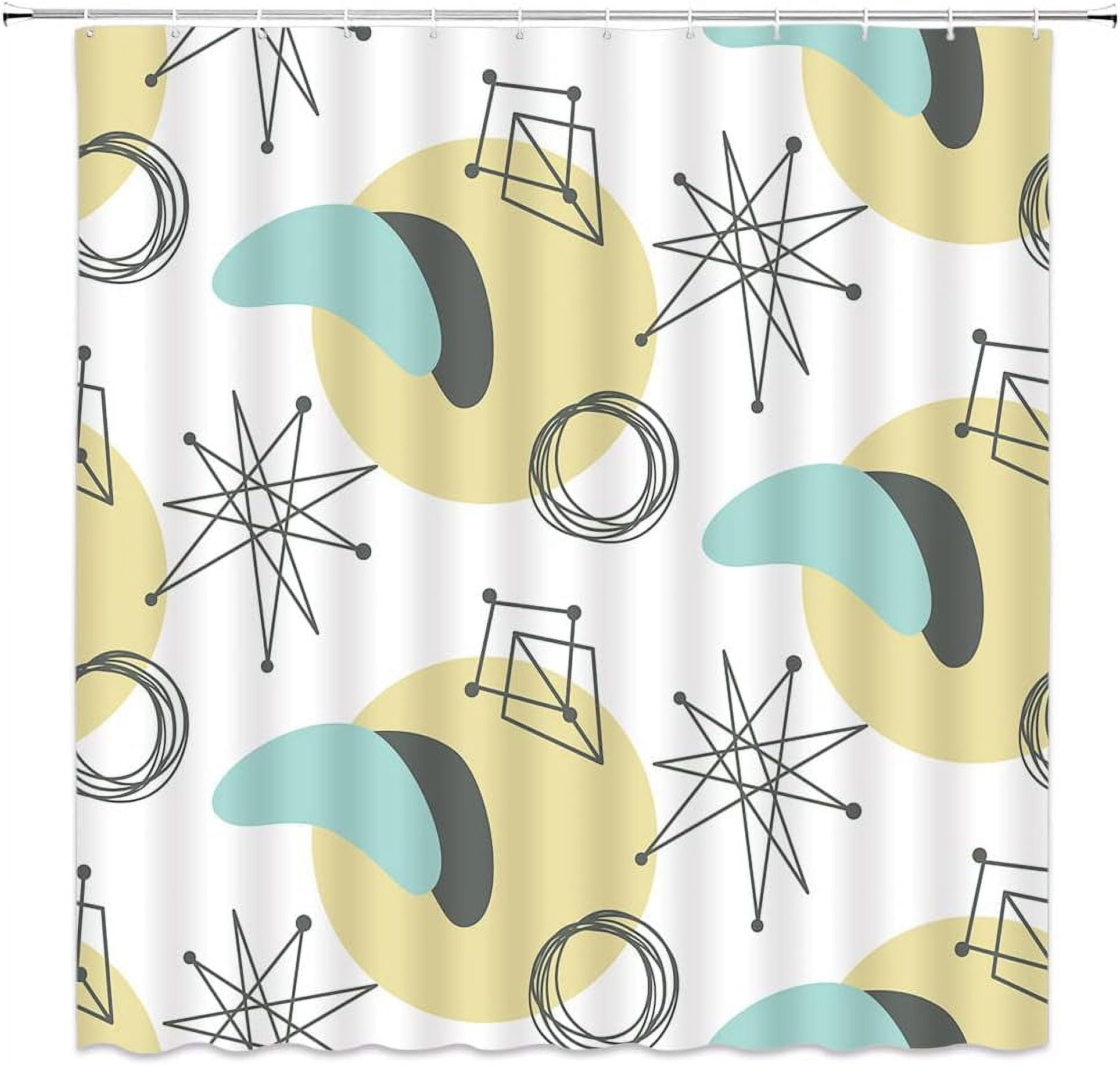 Mid Century Shower Curtain Atomic Starbursts Retro Abstract Geometric ...
