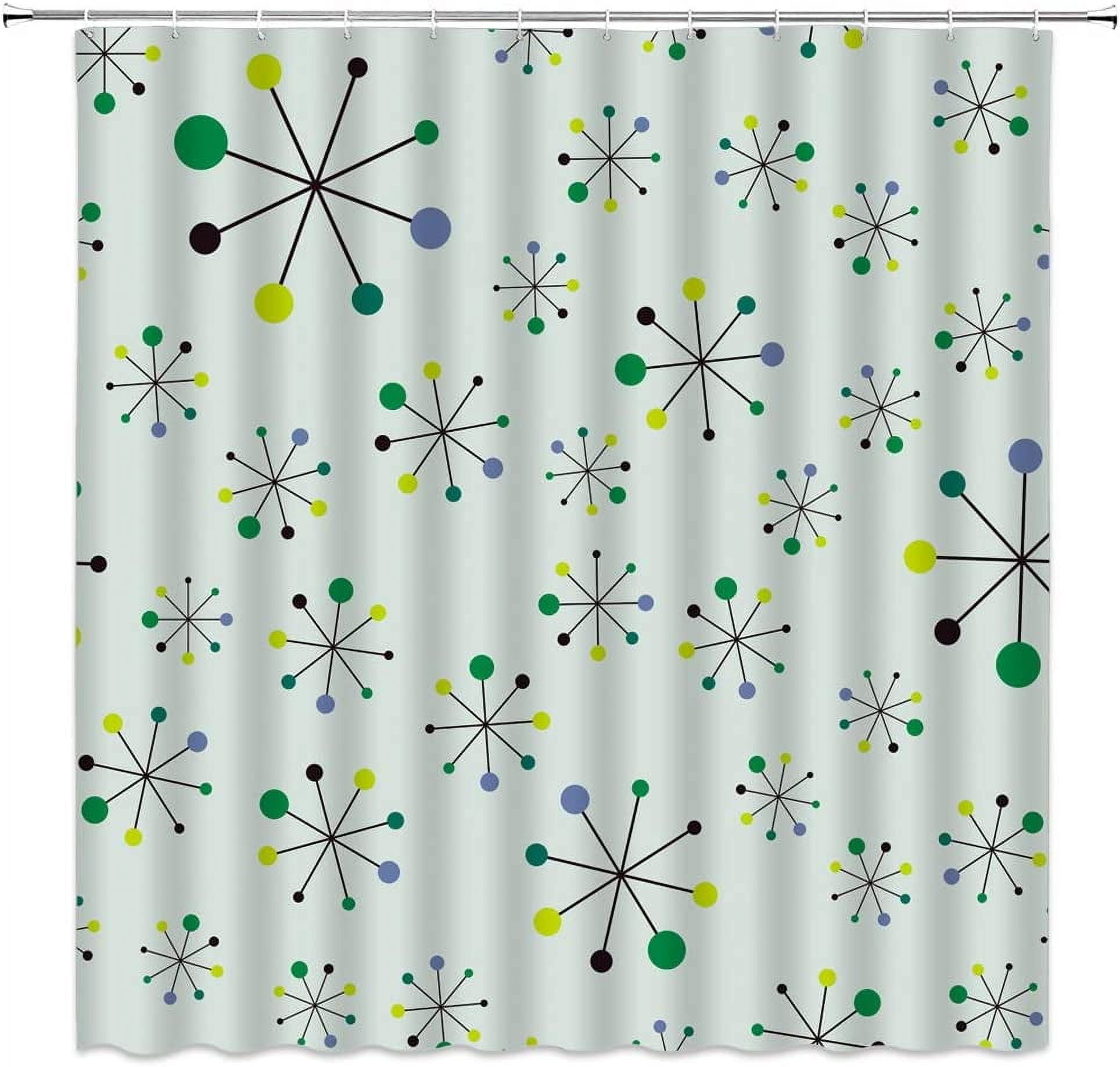 Mid Century Shower Curtain Retro Absctract Geometric Pattern Space 1950S 1960S Iconic Atomic ...