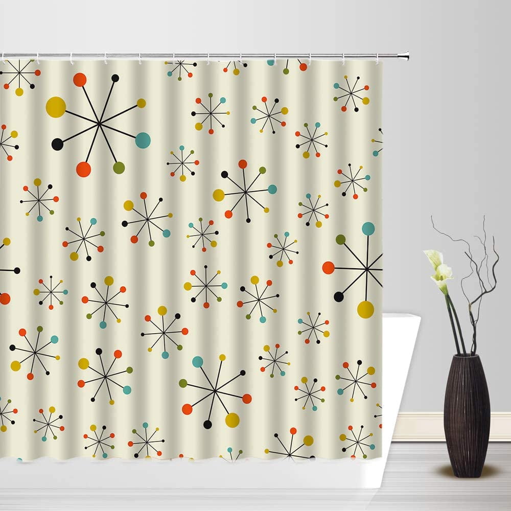Mid Century Shower Curtain Retro Absctract Geometric Pattern Space ...