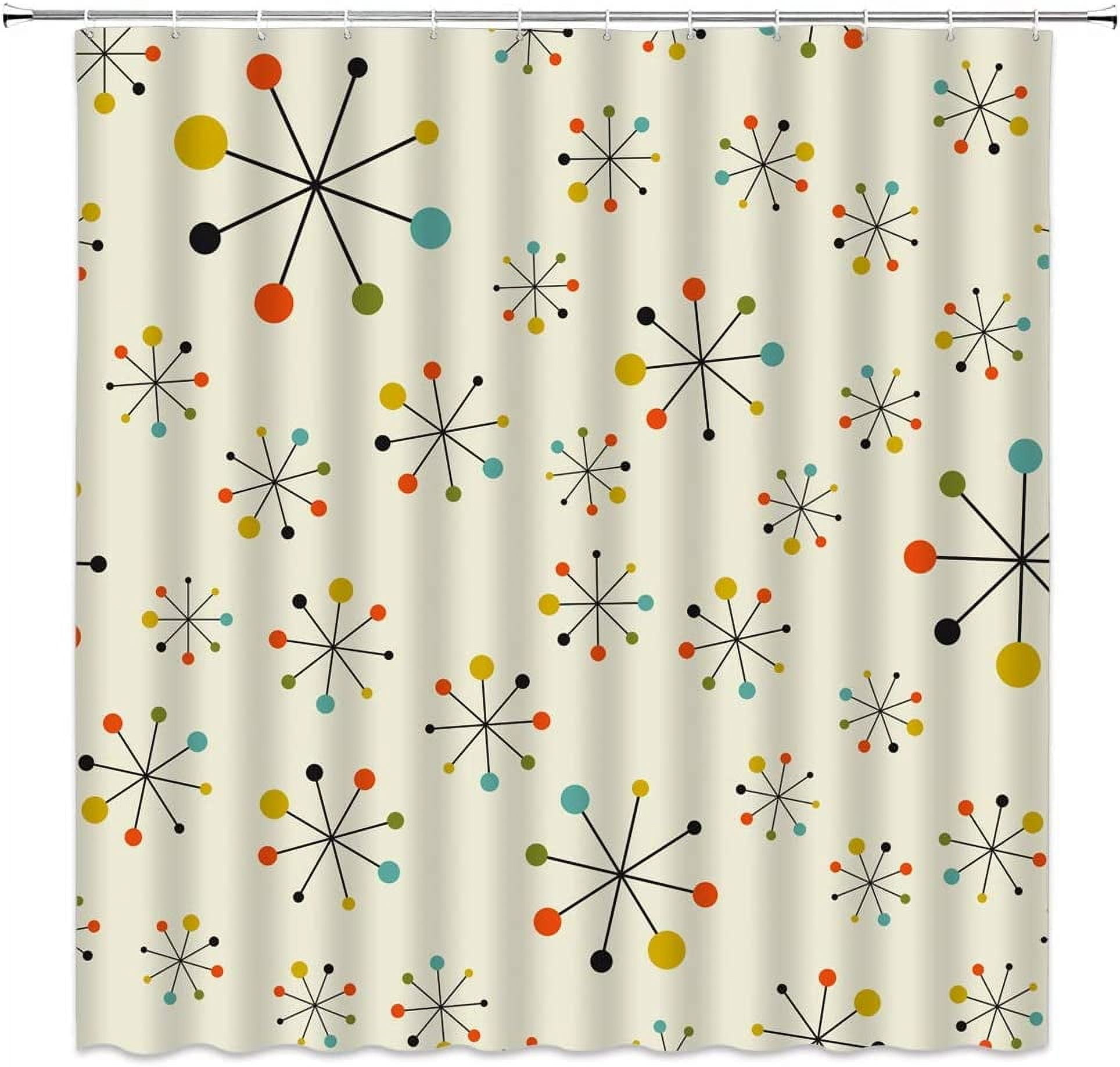 Mid Century Shower Curtain Retro Abstract Geometric Pattern Space 1950S ...