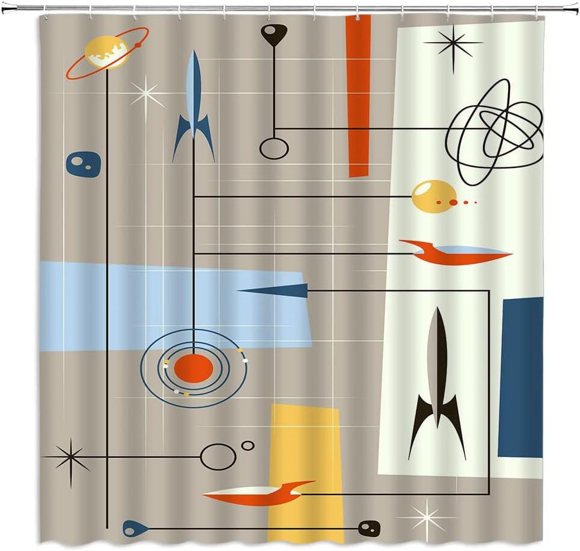 Mid Century Shower Curtain Vintage Iconic Atomic Starbursts Modern ...