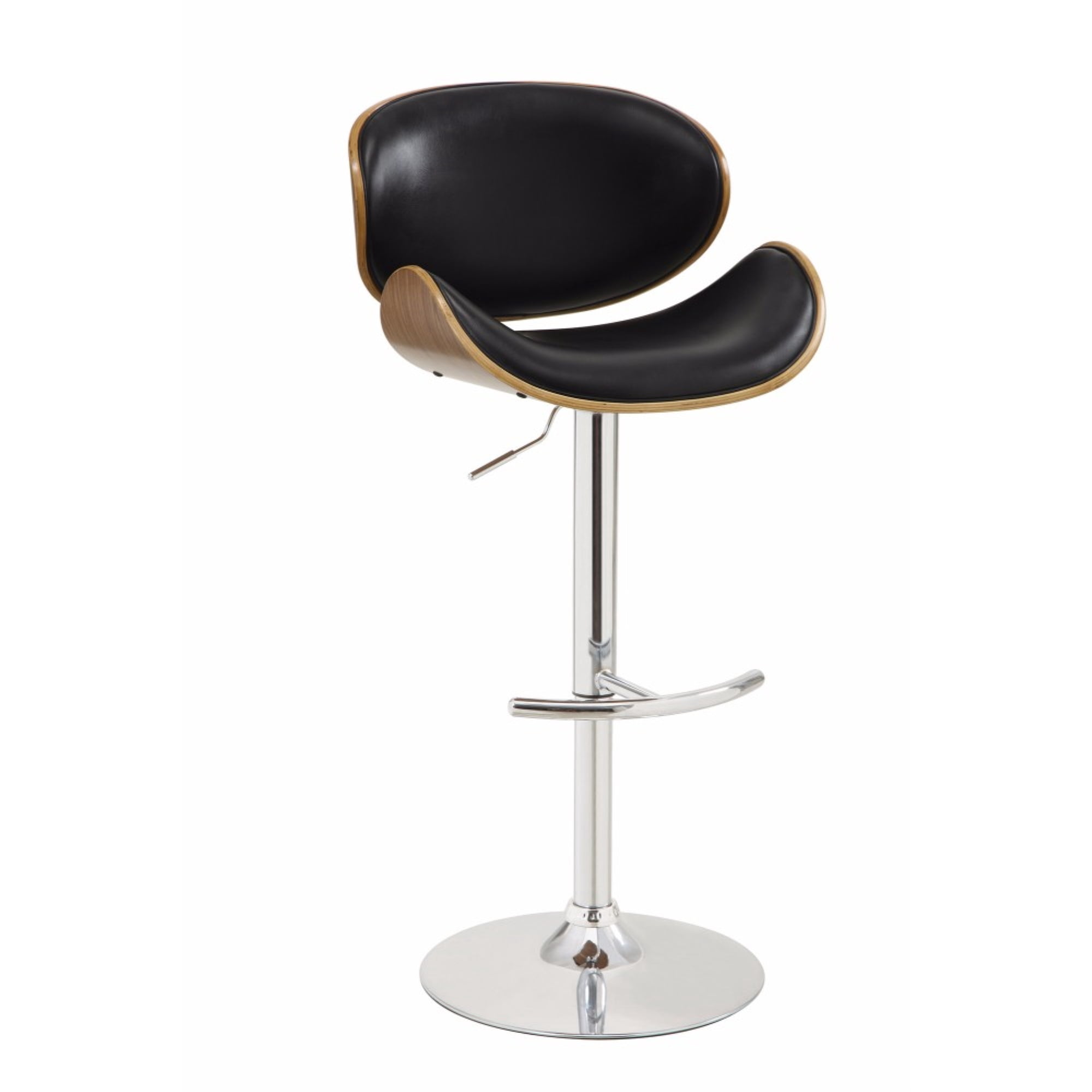 Mid Century Small Back Adjustable Bar Height Stool, Black & Walnut ...