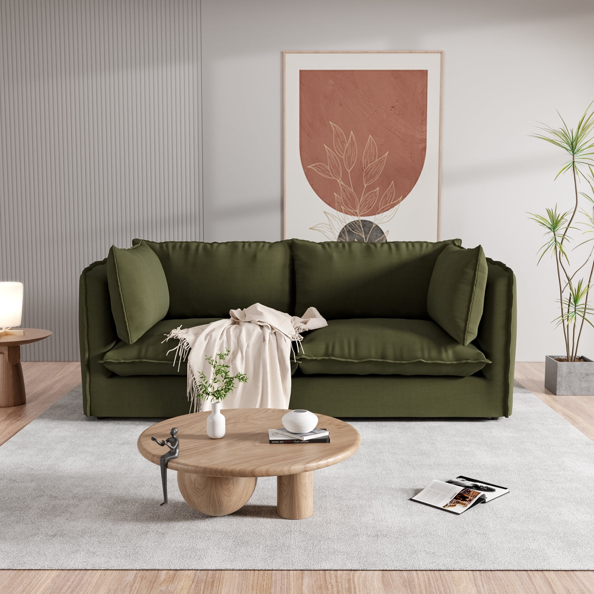 Mid-Century Sofa Couch, Comfy Upholstered Couch with Tufted Back ...