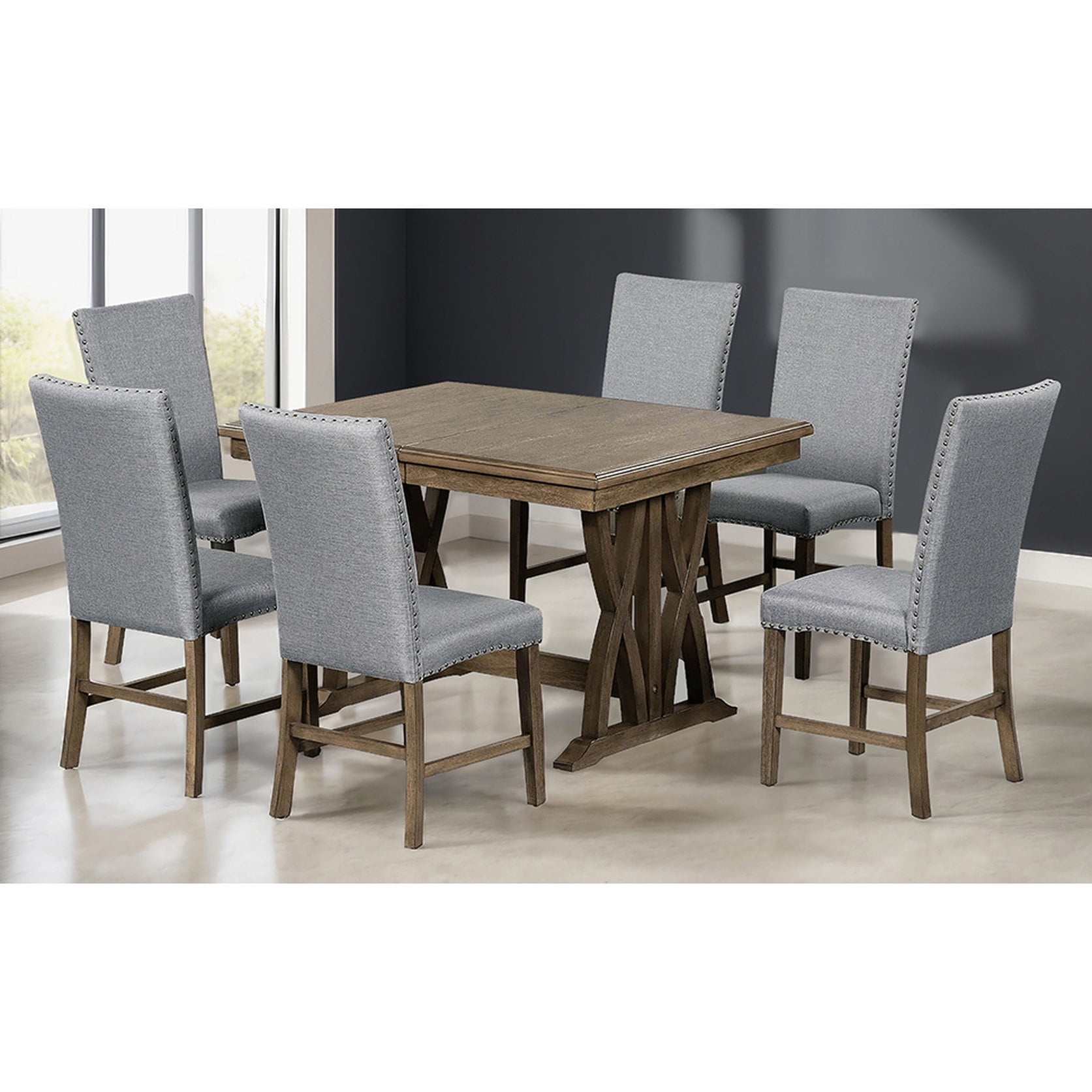Mid-Century Solid Wood 6-Seater Dining Set, Rectangular Table with ...