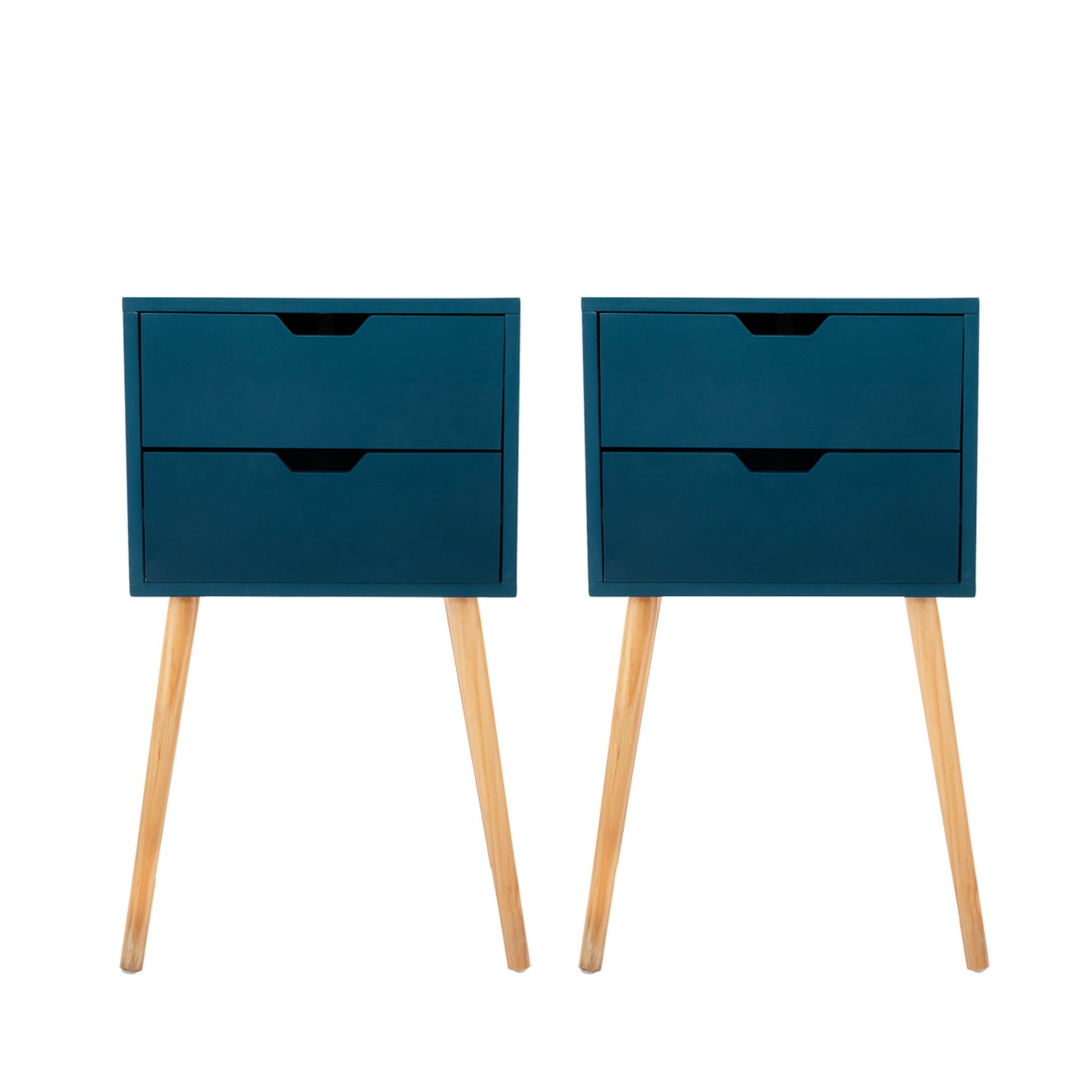 Mid Century Style 2 Drawer Nightstand, Blue For Home Nightstand With ...