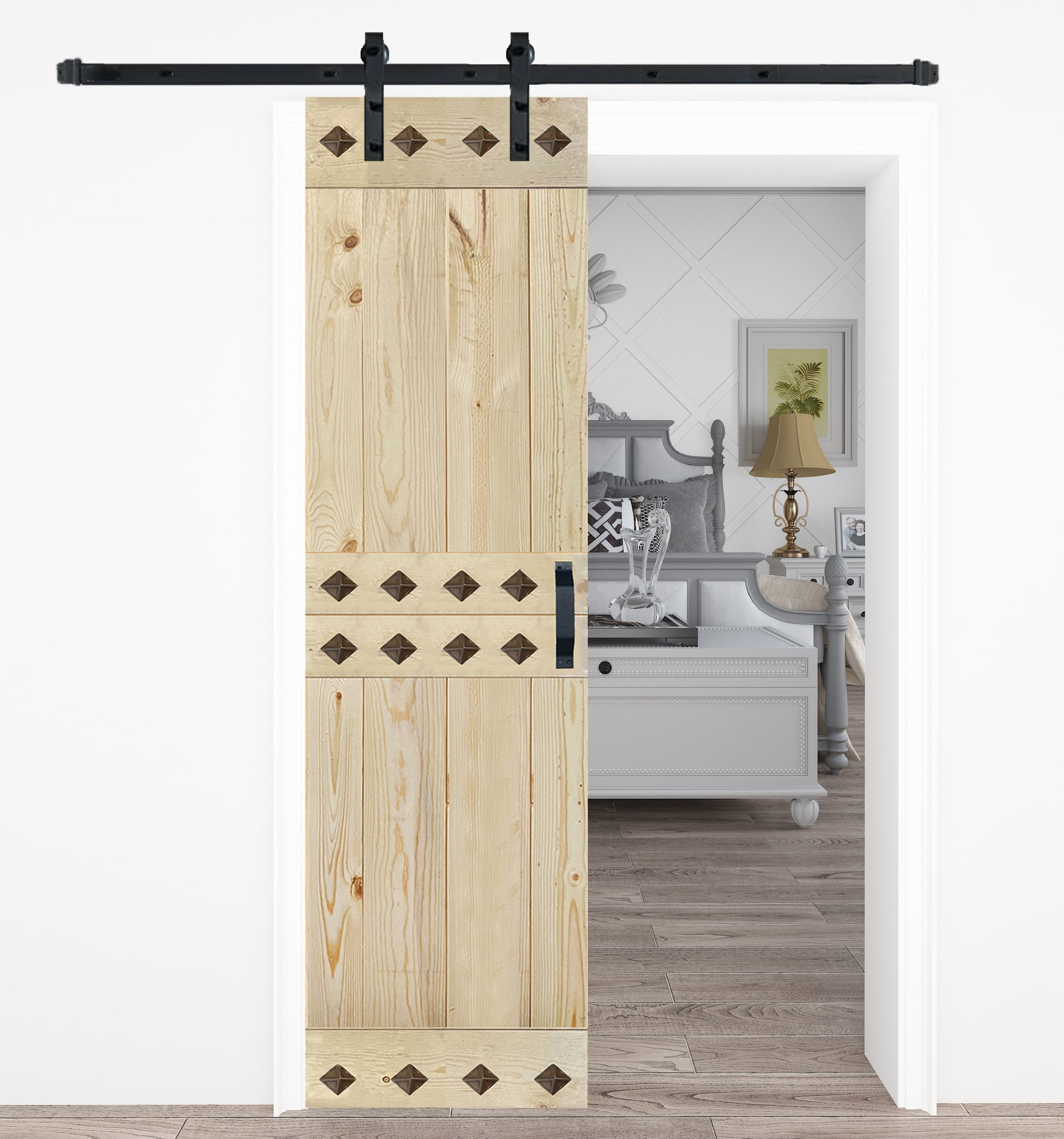 Mid-Century Style 24in.X 84in. Unfinished Knotty Pine Wood Barn Door ...