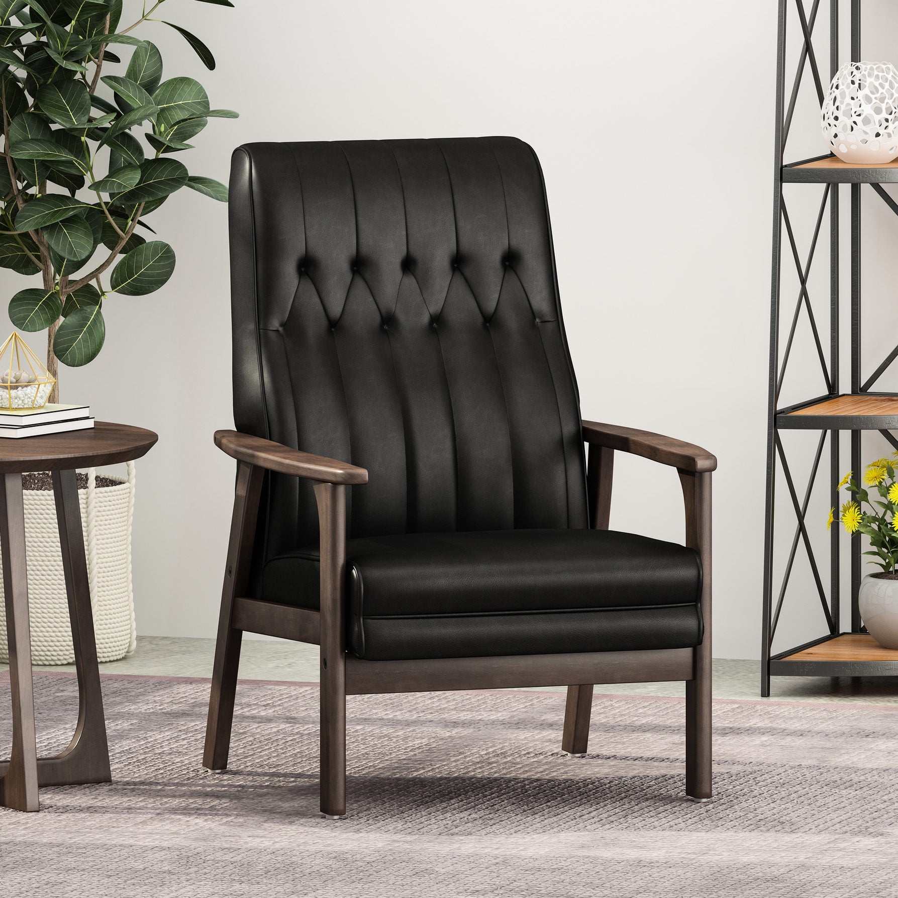 Mid-Century Style Accent Chair | Channel Stitching on Faux Leather ...