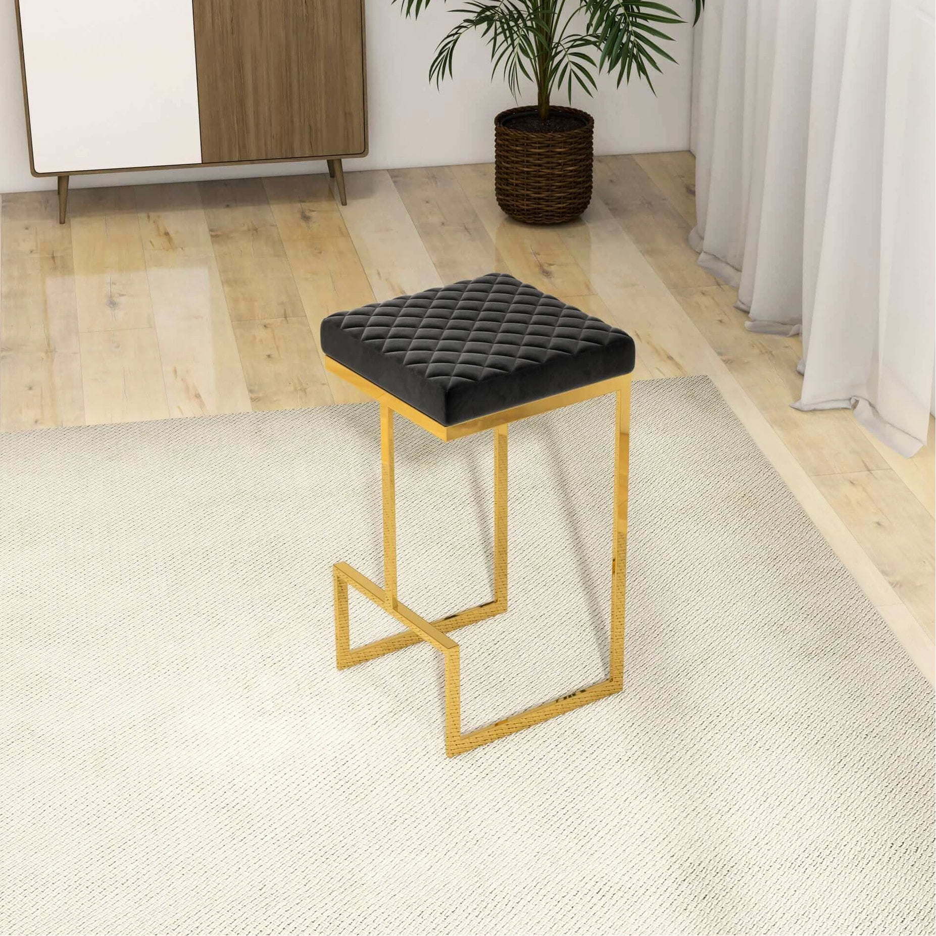 Mid-Century Style Backless | Gold & Black Bar Stool with Comfort ...