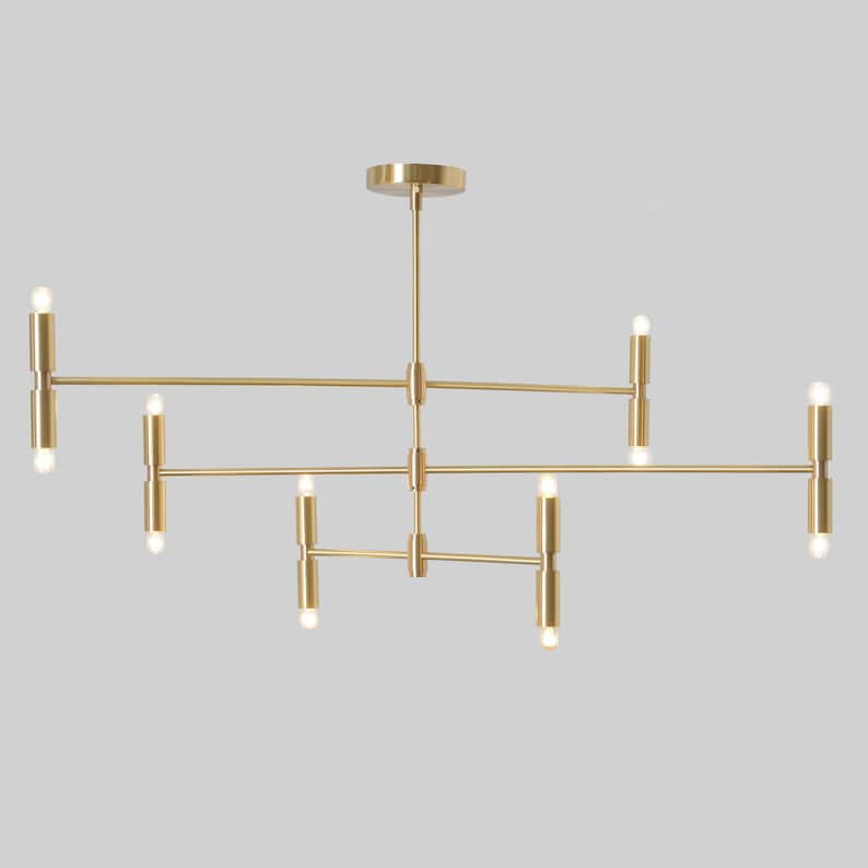 Mid Century Style Six Arm Twelve Lights Brass Sputnik Chandelier ...