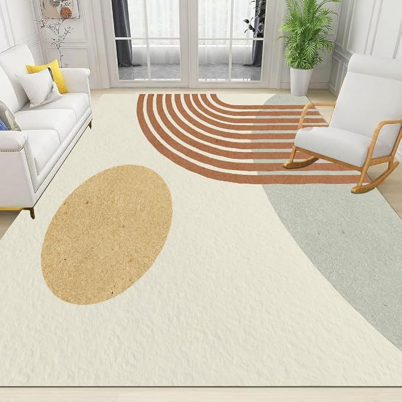Mid Century Sun Area Rugs For Living Room, Retro Brown Stripes Rugs For ...