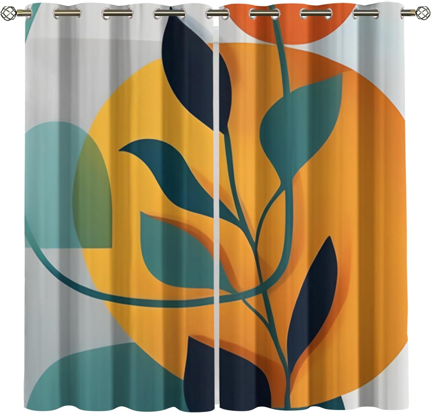Mid Century Sun Curtains for Living Room Blackout, 3D Print Boho ...