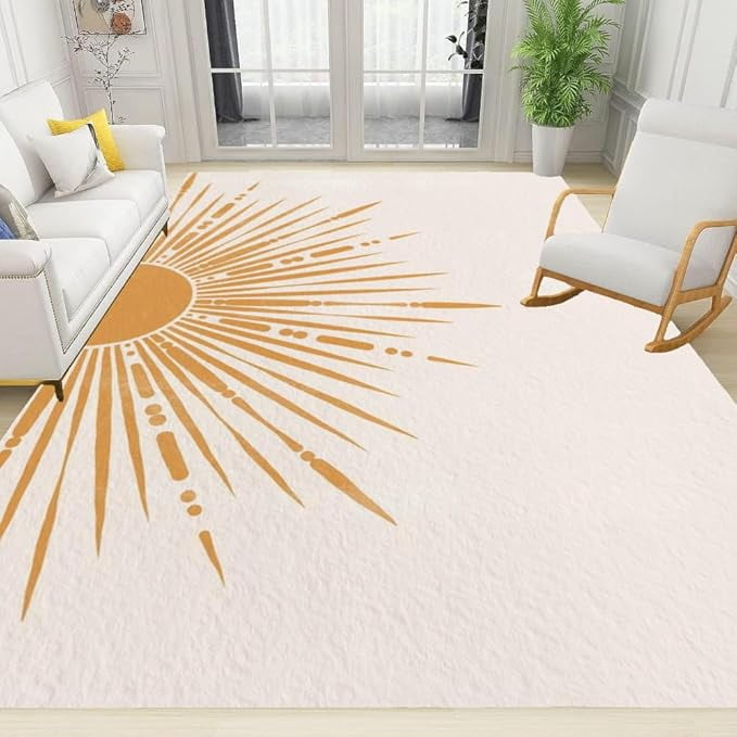 Mid Century Sun Lines Area Rug For Bedroom, Abstract Minimalist Line ...