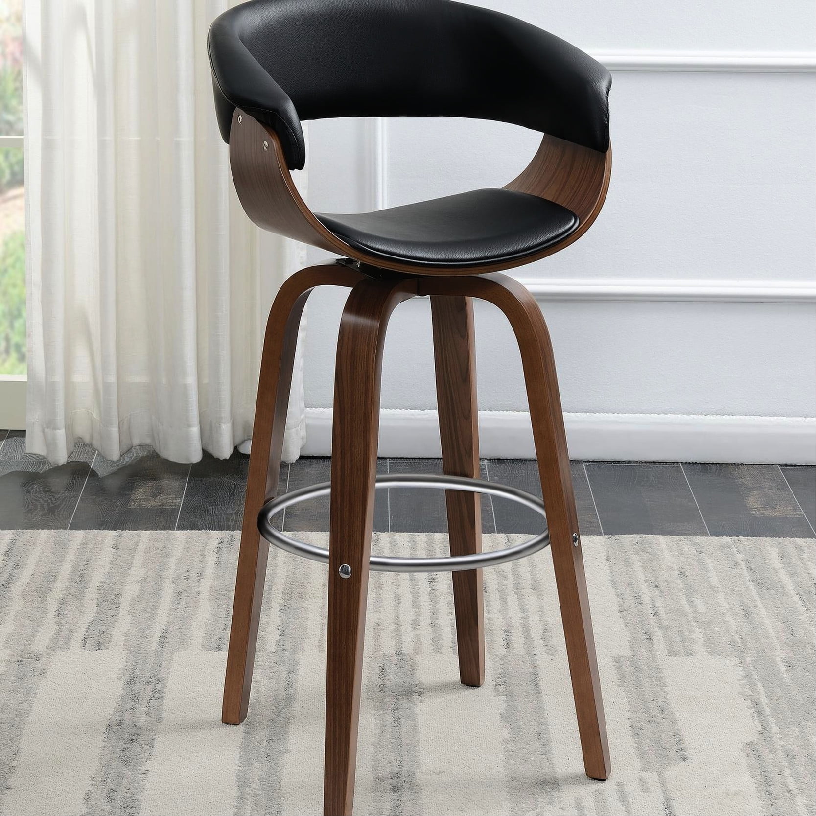 Mid-Century Swivel Bar Stool in Walnut and Chrome | Comfortable Seating ...