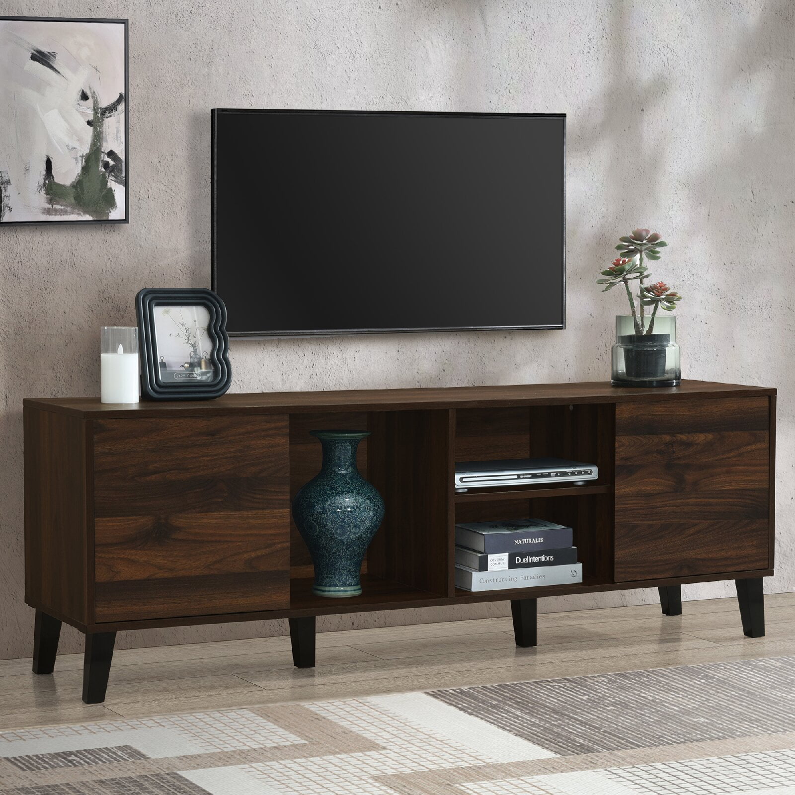 Mid Century TV Stand with 2 Cabinets, Media Console Table for TVs up to ...