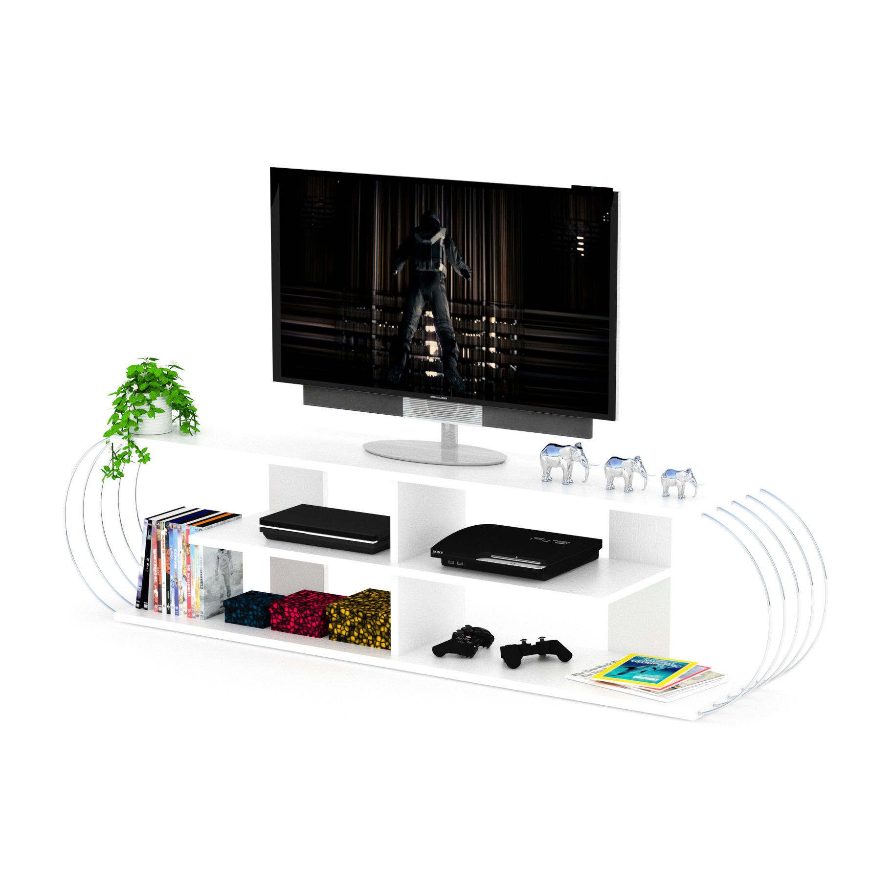 TV Stand with 4 Shelves | Open Storage for DVDs and More | Solid Wood ...