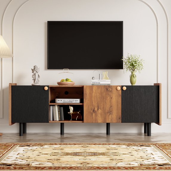 Mid Century TV Stand, Fluted Console Table Up to 70" TVs，Wood TV Stand ...