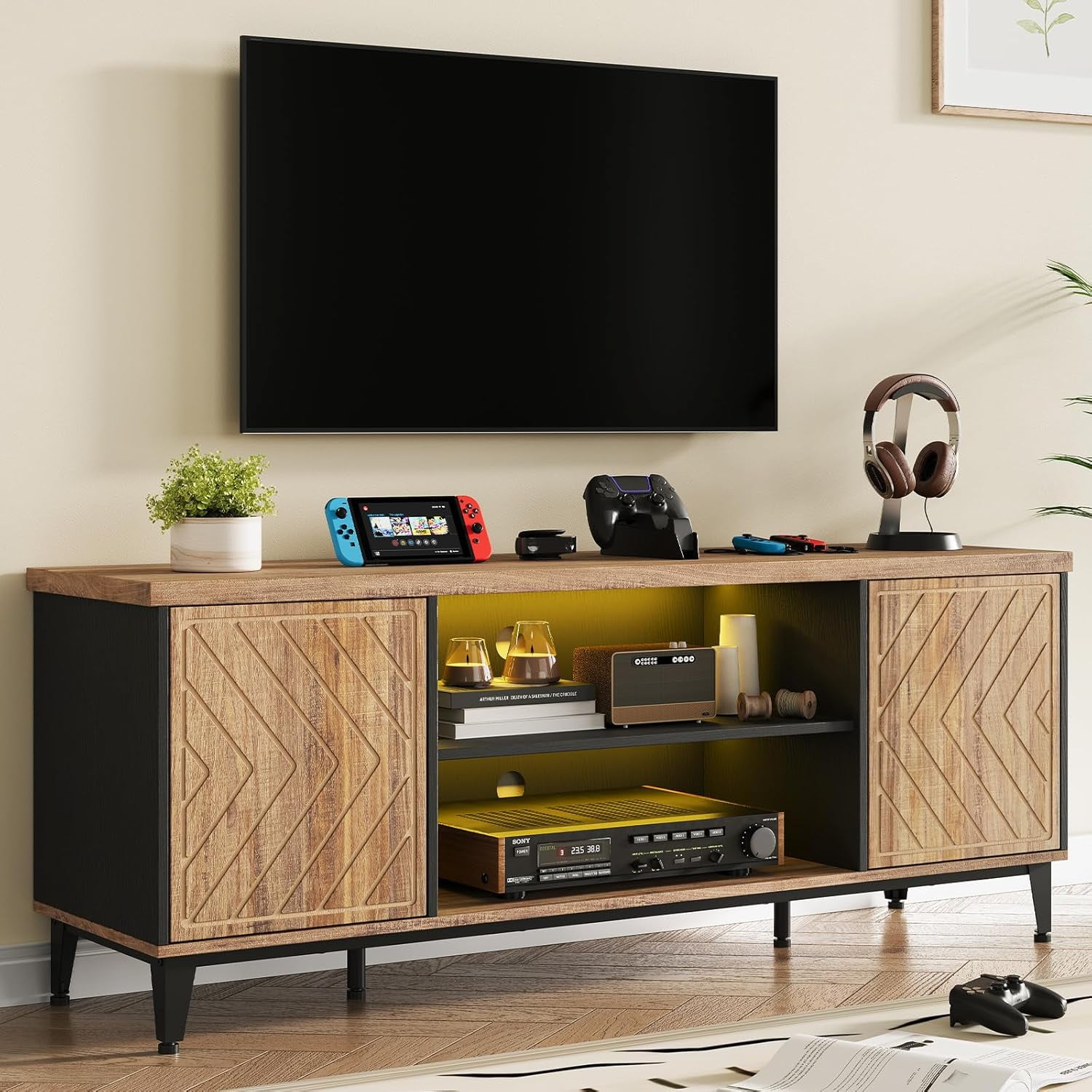 Mid Century TV Stand for 65 Inch Living Room TV Console Entertainment ...