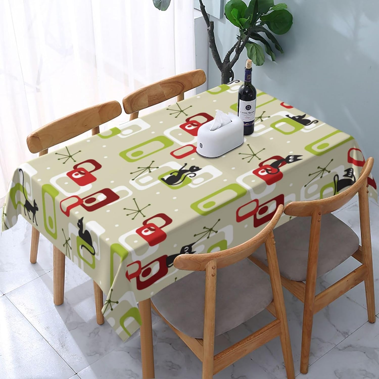 Mid Century Tablecloth, Atomic Starbursts Retro Abstract Geometric ...