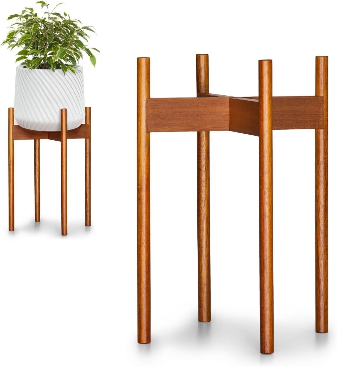 Mid Century Tall Plant Stand — 10 Inch Fixed Size Raised Bamboo Plant ...