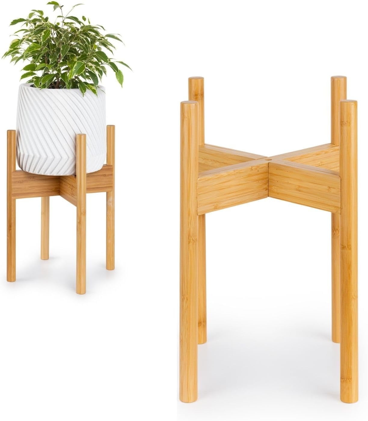 Mid Century Tall Plant Stand — 10 Inch Fixed Size Raised Bamboo Plant ...