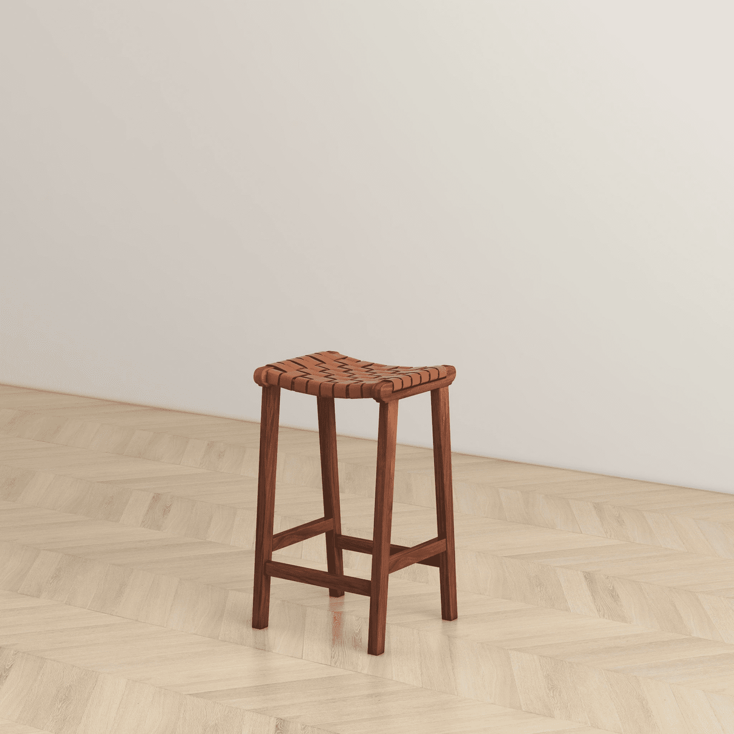 Mid-Century Tan Leather Counter Stool with Solid Wood Frame - Walmart.com