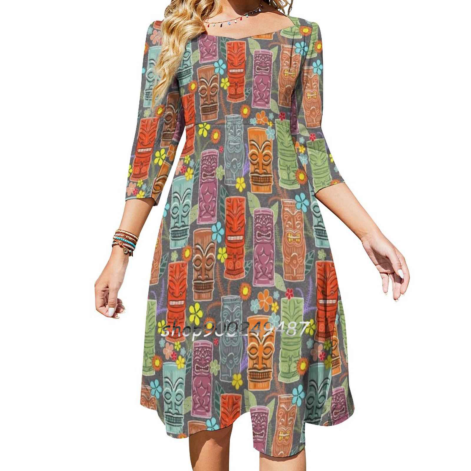 Mid Century Tiki Festival With Flowers And Suns Evening Party Dresses ...