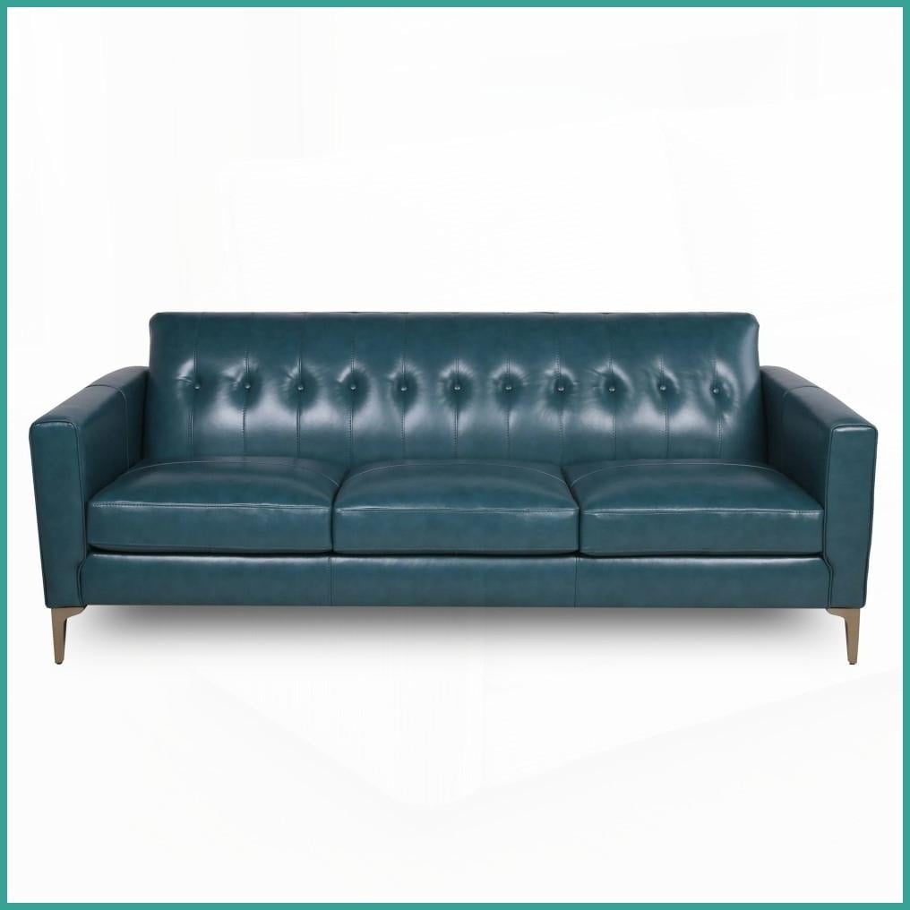 Mid-Century Tufted Leather Sofa with Brushed Rose Gold Legs – Durable ...