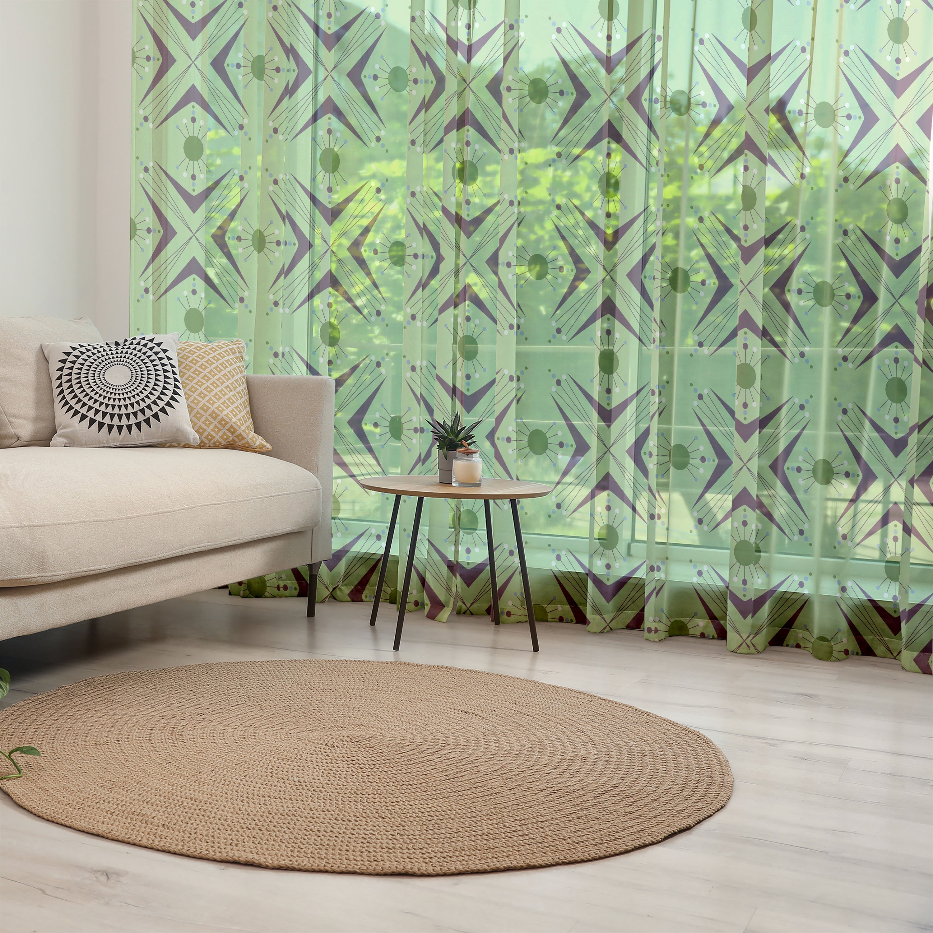 Mid Century Tulle Curtains with Rod Pocket, Atomic Form Boomerang ...